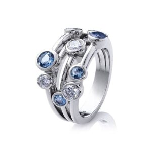 925 sterling silver jewelry womens geometric two-tone gemstone ring unique sapphire diamond wedding ring multi row eternity engagement promise ring blue crystal cocktail party ring hm009 (6)