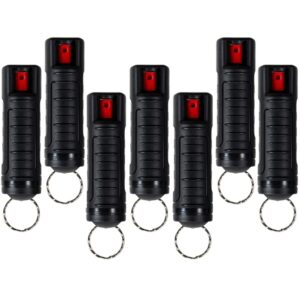 police magnum keychain pepper spray bulk self defense set- maximum strength- belt clip safety key chains for women & men- made in the usa- 7 pack black inj