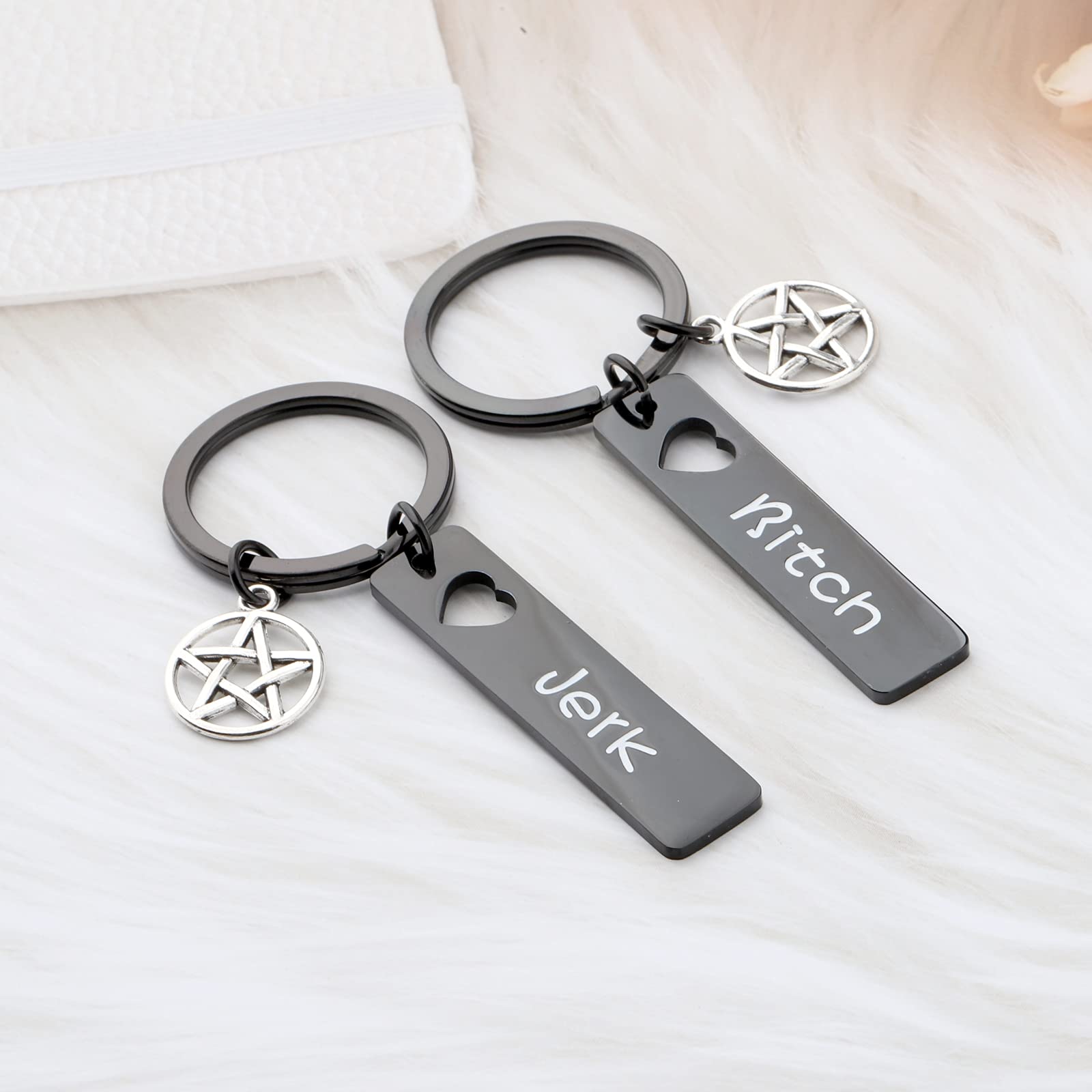 ENSIANTH SPN Jewelry Bitch Jerk Keychain Best Friend Keychain Couple Keychain (bitch jerk set key black)