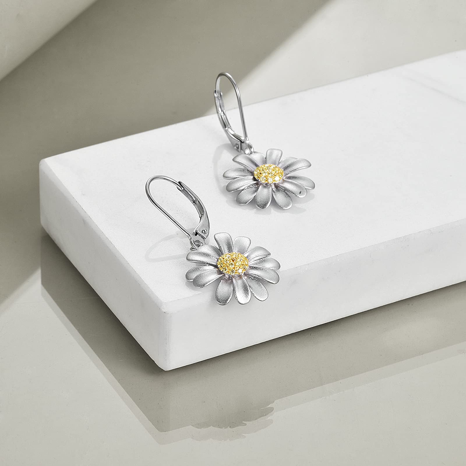 POPLYKE Daisy Earrings for Women Sterling Silver Daisy Pierced Dangle Earrings Jewelry