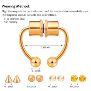 ONESING 6 Packs Magnetic Septum Nose Rings Fake Septum Ring Fake Septum Fake Nose Rings for Women Fake Piercing Gold Clip On Nose Rings Hoop No Pierced Stainless Steel Jewelry