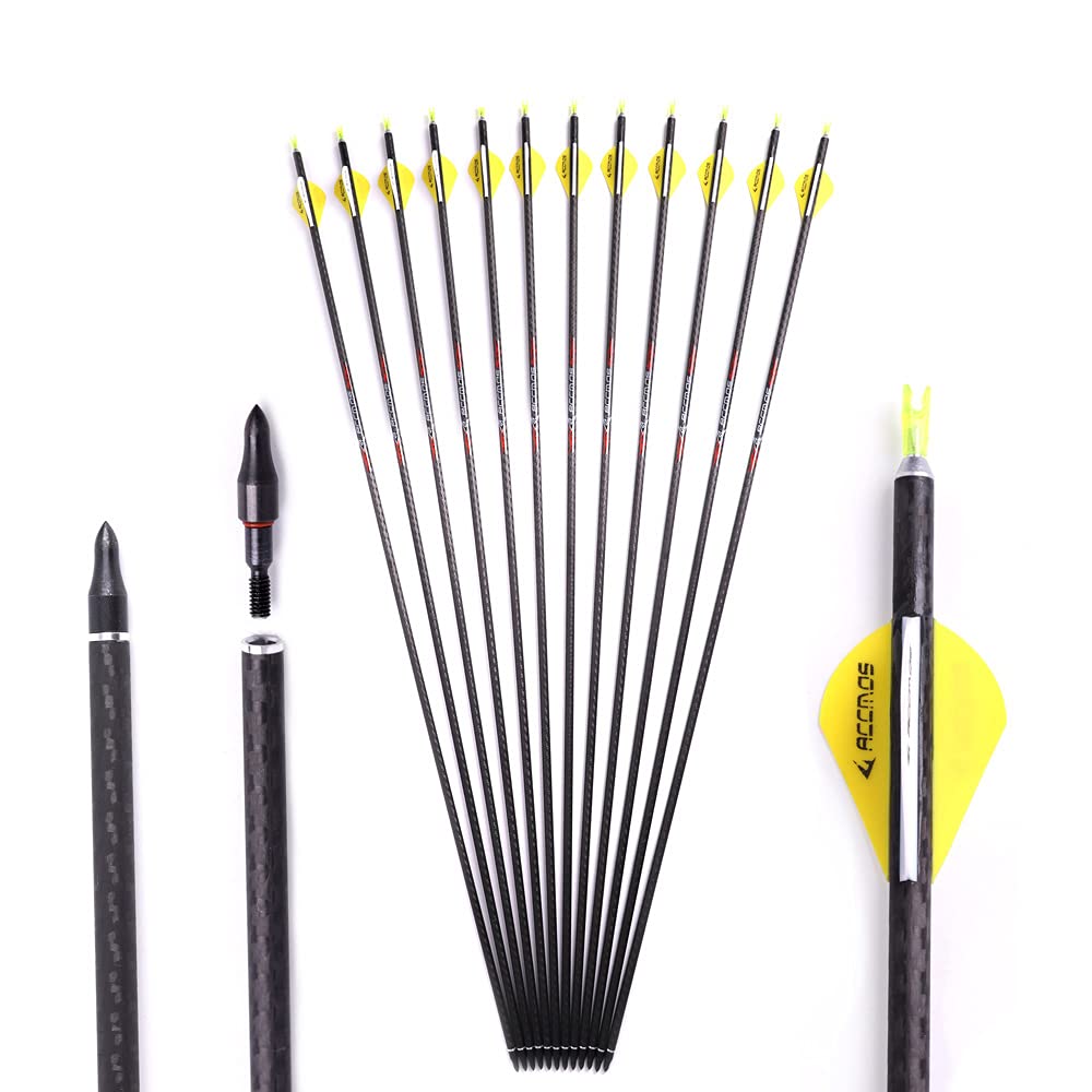 Spine 200 Arrow 28 Inch Arrow Target Practice Arrow Hunting Arrow Carbon Arrows Compound Bow Recurve Bow Adult Youth Archery Indoor Outdoor Shooting Field Tip 12pc