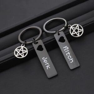 ENSIANTH SPN Jewelry Bitch Jerk Keychain Best Friend Keychain Couple Keychain (bitch jerk set key black)