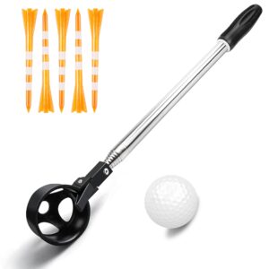 golf ball retriever, golf ball retriever telescopic for water with automatic locking scoop, ball retriever tool golf with grabber tool, golf accessories golf gift for men (black and orange, 15ft)