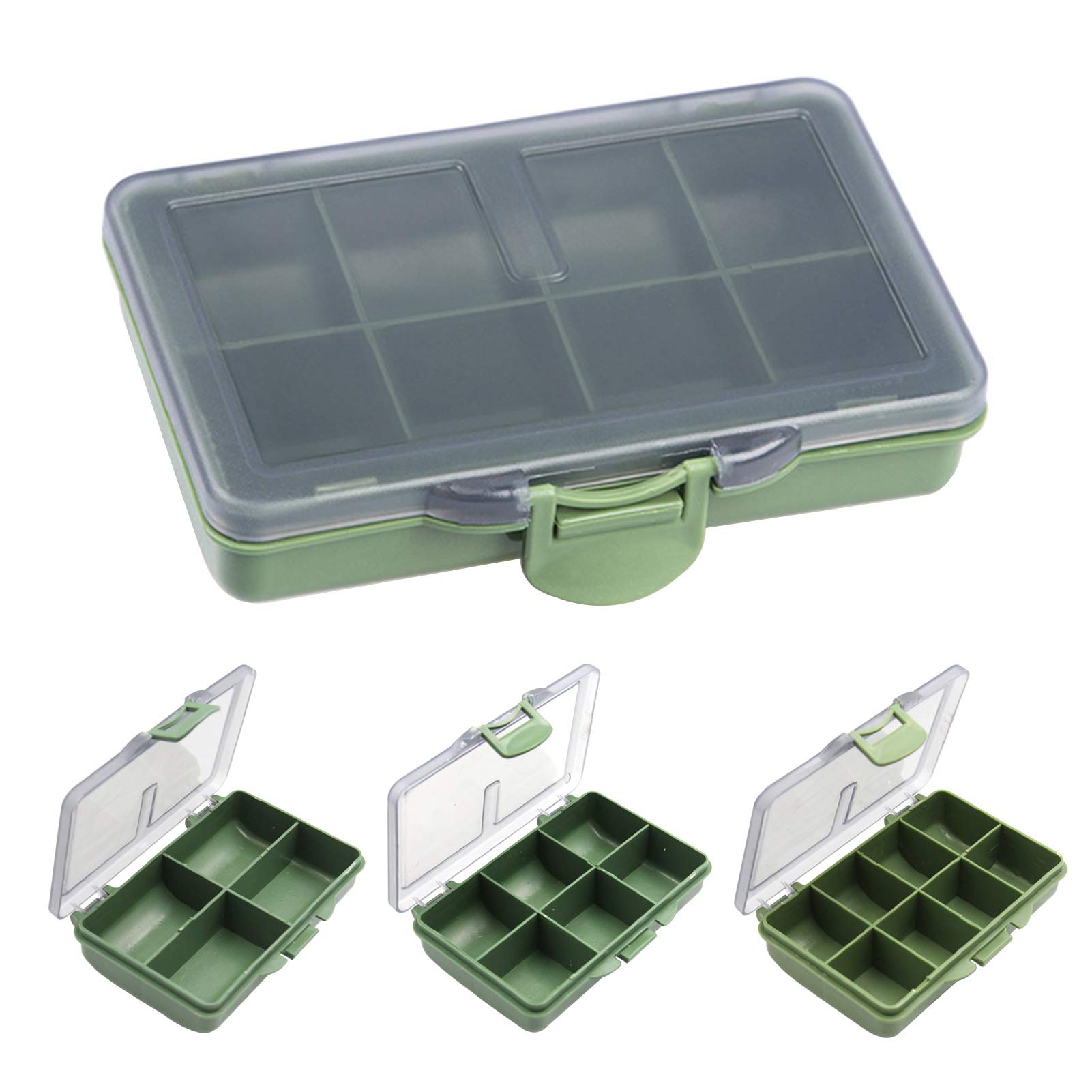 Washranp Fishing Tackle Box Multi-Grid PE Plastic Fish Hook Bait Fishing Storage Box with Transparent Lid Tackle Box Organizer Green 4 Grid