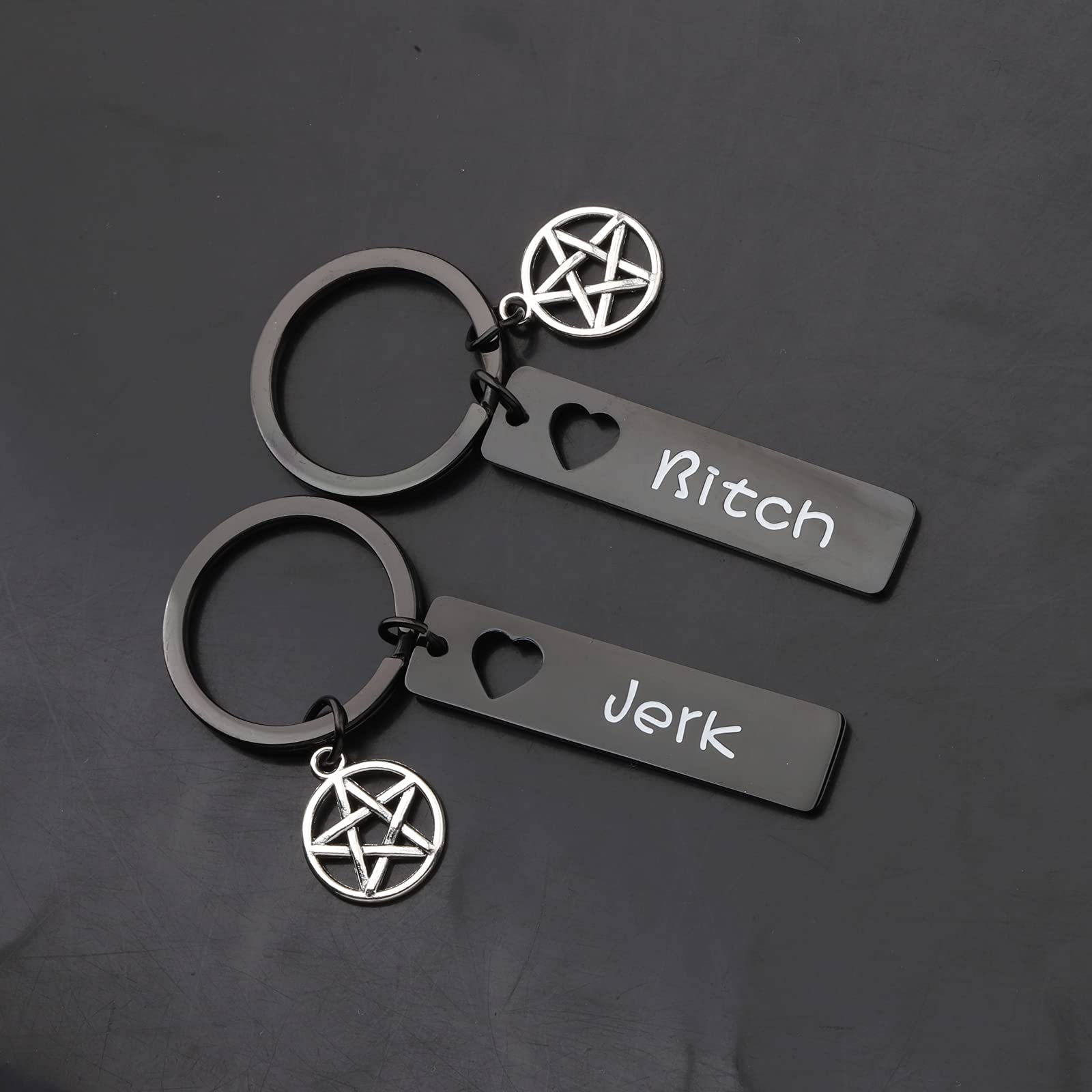 ENSIANTH SPN Jewelry Bitch Jerk Keychain Best Friend Keychain Couple Keychain (bitch jerk set key black)