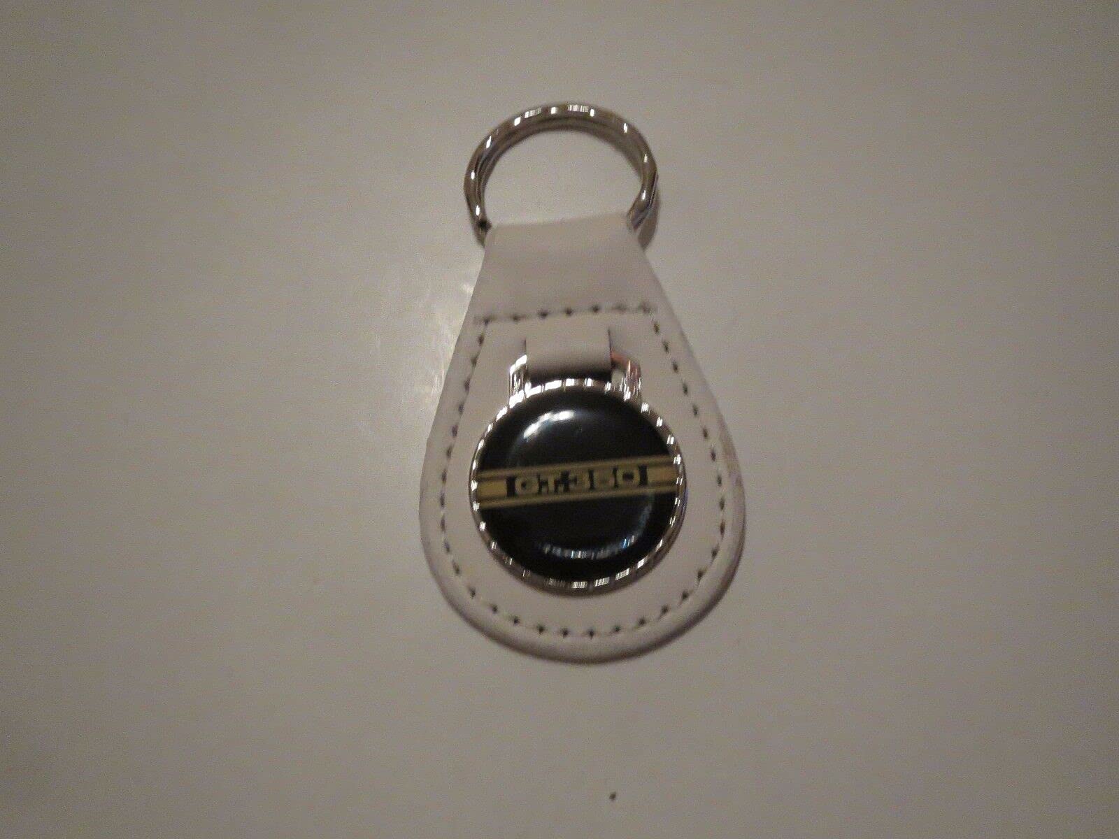 1965 - 1970 SHELBY GT-350 GT350 GOLD SIDE STRIPE LOGO LEATHER KEYCHAIN - WHITE