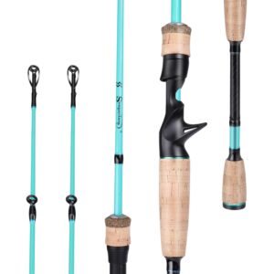 sougayilang fishing pole, 30 ton carbon fiber sensitive 2pc baitcasting rod & spinning rod for freshwater or saltwater, tournament quality fishing rod with 2 tips for bass-blue-6.9ft-casting