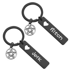 ensianth spn jewelry bitch jerk keychain best friend keychain couple keychain (bitch jerk set key black)