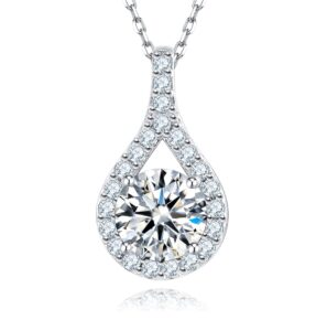 secretalk 1-5ct moissanite pendant necklace for women, wedding gift 18k white gold plated silver diamond necklace for wife mother her (3ct)