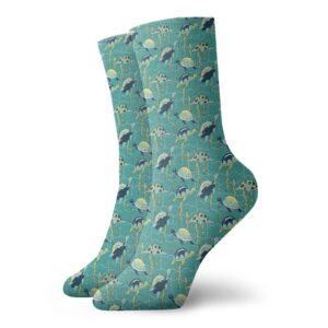 gultmee funny compression socks women and men,underwater wildlife composition with wavy ocean and colorful animals with shells,best for circulation,running,athletic,nurse,travel, -12 inch