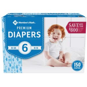 member's mark premium baby diapers, size 6 (35+ pounds), 150 count