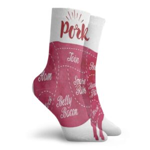 GULTMEE Fashion Compression Socks,Cutting Pig Meat Diagram As Ham Loin Butt Hock And Ribs Butcher Shop Theme,Performance Polyester Cushioned Athletic Crew Socks for Running,Athletic, -12 inch