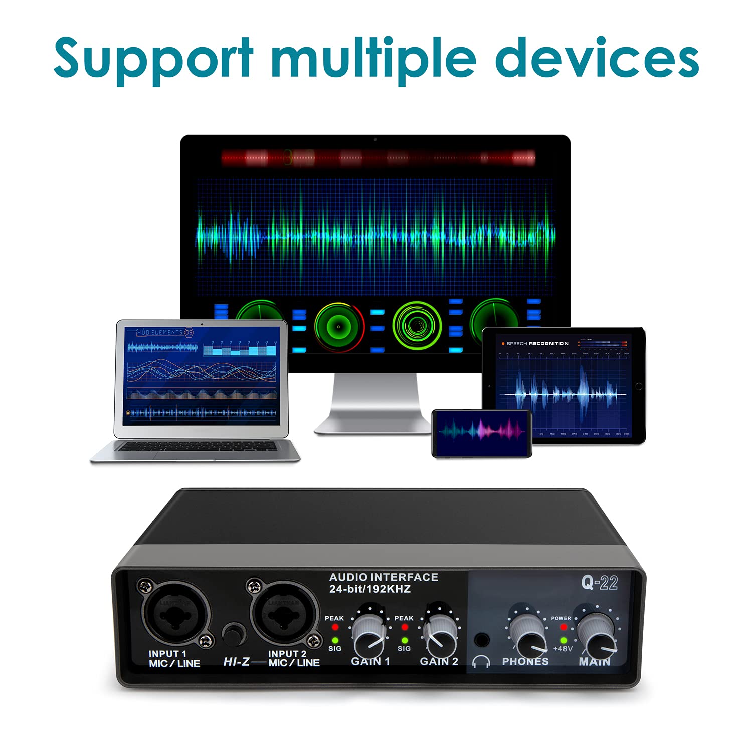 YOUSHARES USB Audio Interface for Recording Music, AudioBox Mic Preamps 48v 2 Channel for Streaming and Podcasting Recording