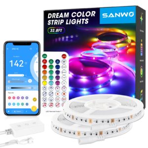 sanwo dream color led light strip dynamic chasing effect strip light, 142 chasing modes strip lighting sync with music, remote app control