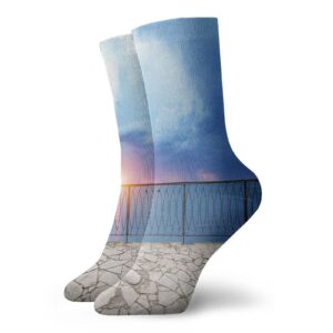 gultmee funny compression socks women and men,balcony view landscape of ocean sea as sunset or dawn photo,best for circulation,running,athletic,nurse,travel, -12 inch