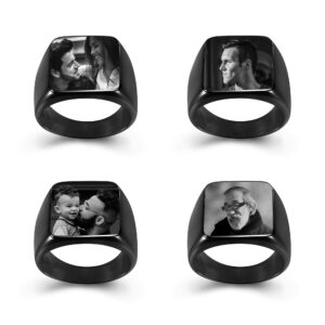 PiercingJ Free Engraved Photo Text Polished Signet Rings Stainless Steel Classic Simple Plain Black Signet Ring Size 12