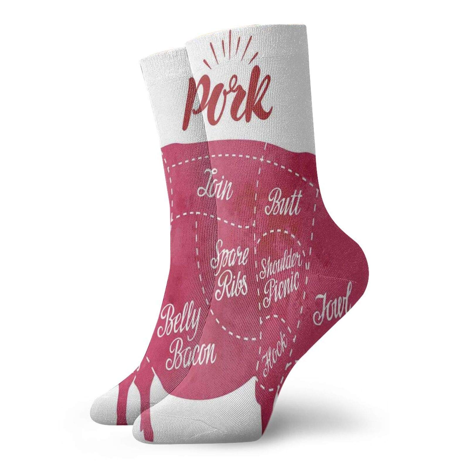 GULTMEE Fashion Compression Socks,Cutting Pig Meat Diagram As Ham Loin Butt Hock And Ribs Butcher Shop Theme,Performance Polyester Cushioned Athletic Crew Socks for Running,Athletic, -12 inch