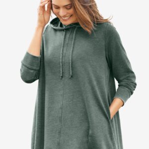 Woman Within Women's Plus Size Cloud Bliss Pleat-Back Swing Sweatshirt - 1X, Black