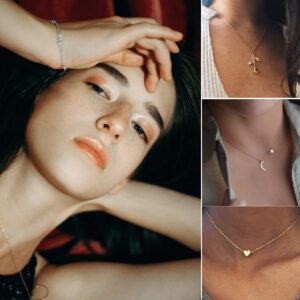 Honsny Layered Choker Necklace for Women Coin Moon Star Multilayer Choker Necklaces Charm Tiered Choker Chain Gold Necklace Set Adjustable Silver Bar Pendant Y Necklace