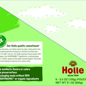 Holle Organic Baby Food Pouches - Veggie Bunny Baby Puree with Carrots, Peas and Sweet Potato - (6 Pack) Organic Baby Snacks + Fruit and Veggie Pouches for Weaning Babies 6 Months and Older