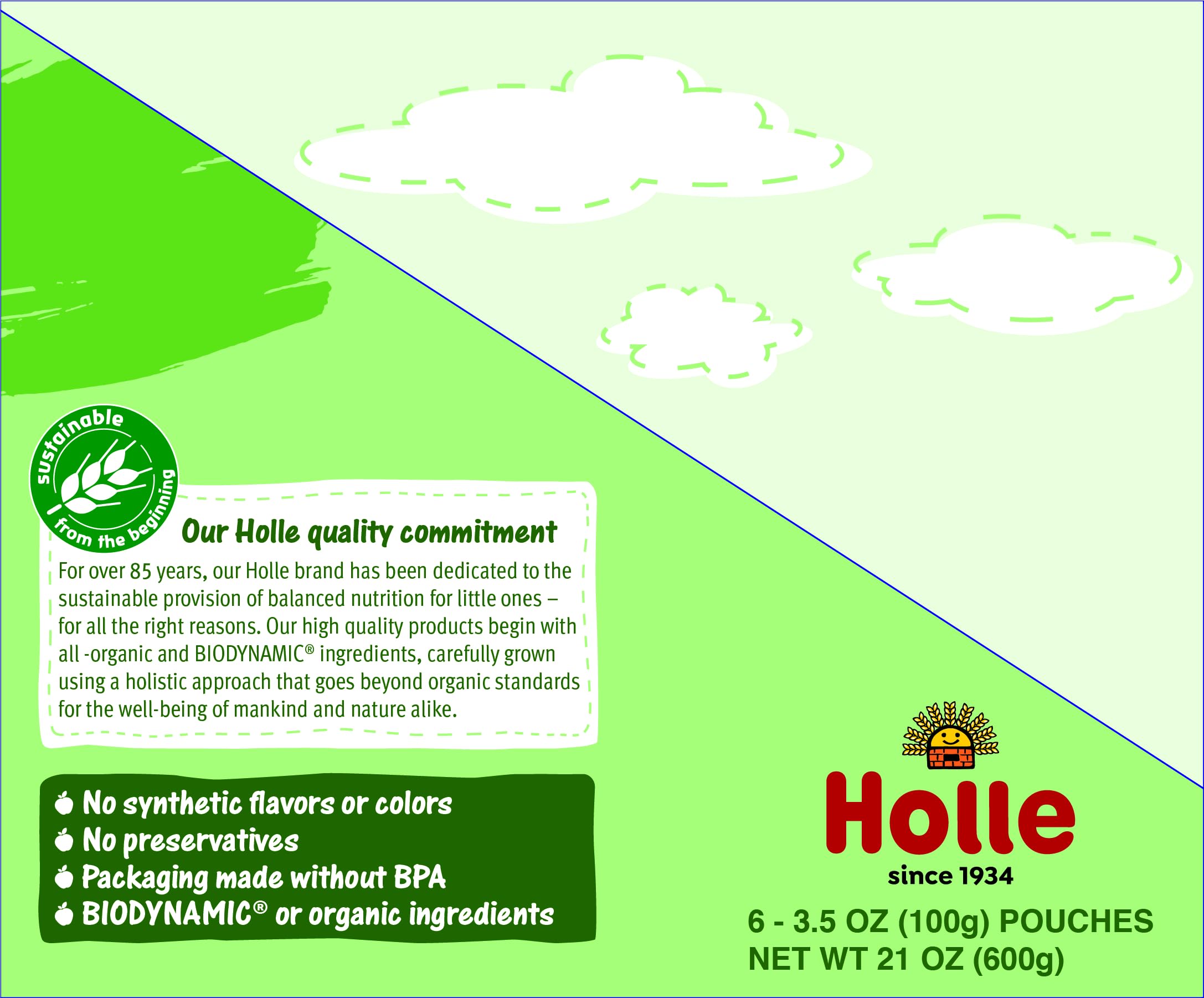 Holle Organic Baby Food Pouches - Veggie Bunny Baby Puree with Carrots, Peas and Sweet Potato - (6 Pack) Organic Baby Snacks + Fruit and Veggie Pouches for Weaning Babies 6 Months and Older