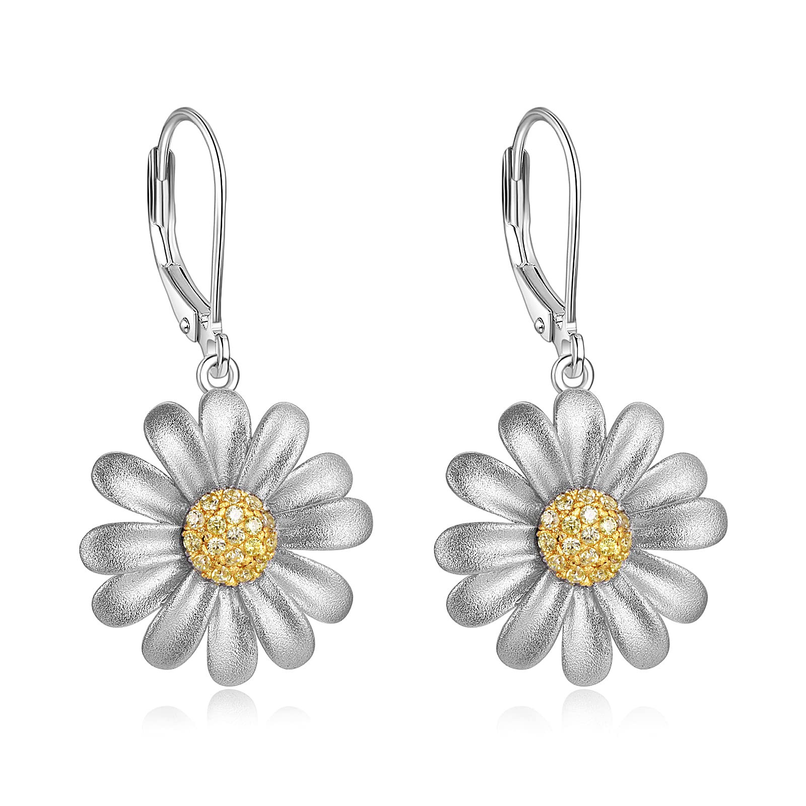 POPLYKE Daisy Earrings for Women Sterling Silver Daisy Pierced Dangle Earrings Jewelry