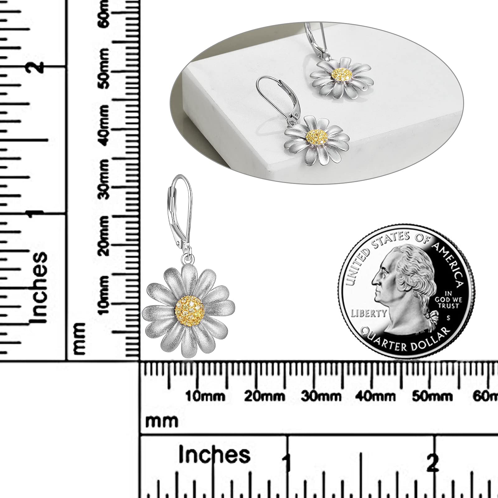 POPLYKE Daisy Earrings for Women Sterling Silver Daisy Pierced Dangle Earrings Jewelry