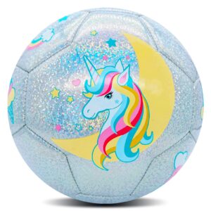 kids soccer ball size 3-unicorn soccer balls for girls ,rainbow glitter ball,outdoors indoors sports ball for childs, unicorn toys gifts for toddler girls boys ( silver )