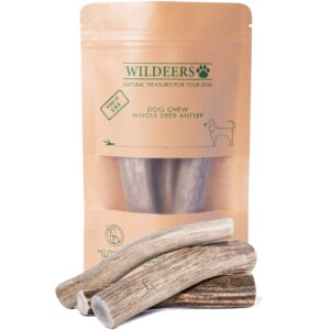 wildeers premium deer antlers for dogs - dog antler chews - made in usa, naturally shed, healthy treat - grade a, 4-5 in, 3 pieces, long lasting antler chew bones for aggressive chewers (small)