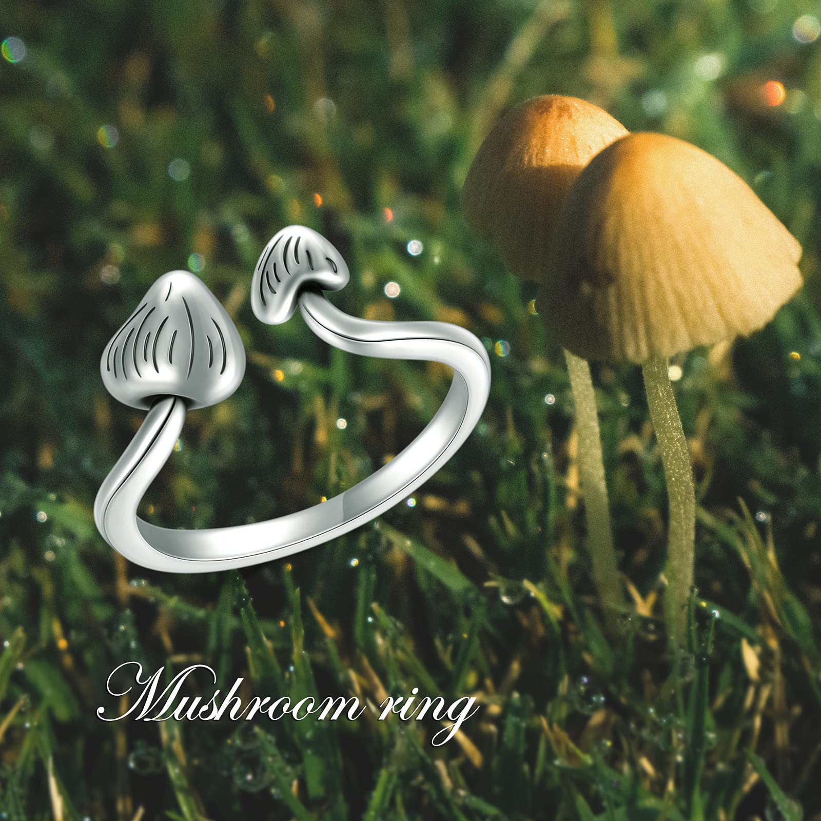 Mushroom Ring Open Spoon Ring Sterling Silver Mushroom Jewelry for Women,Size 7/8 (8)