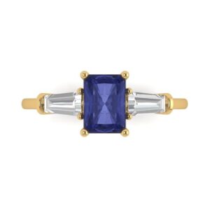 2.0ct emerald cut 3 stone solitaire simulated tanzanite engagement promise anniversary bridal ring 18k yellow gold 4.75