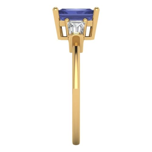 2.0ct Emerald cut 3 stone Solitaire Simulated Tanzanite Engagement Promise Anniversary Bridal Ring 18K Yellow Gold 4.75