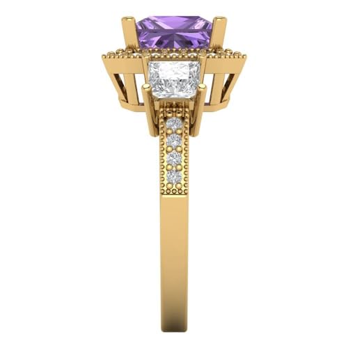 Clara Pucci 2.93 ct Cushion Cut Halo Solitaire 3 stone Accent Created Alexandrite Engagement Anniversary Bridal Ring 18K Yellow Gold 5.75