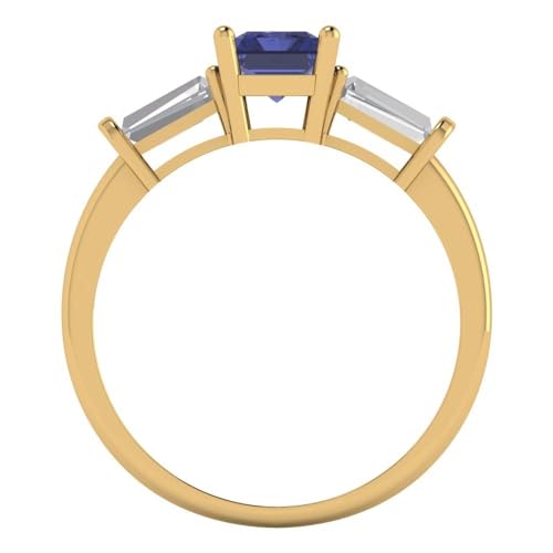 2.0ct Emerald cut 3 stone Solitaire Simulated Tanzanite Engagement Promise Anniversary Bridal Ring 18K Yellow Gold 4.75