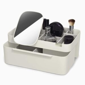 joseph joseph 75005 viva makeup cosmetic storage organizer with drawer, large with mirror, shell, cream