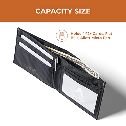 Allett ID Wallet, Jet Black | Nylon, RFID Blocking | Slim Minimalist Bifold Wallet, Water Resistant, Durable, Thin, Front Pocket | Holds 4-12+ Cards, Cash | Made in the USA