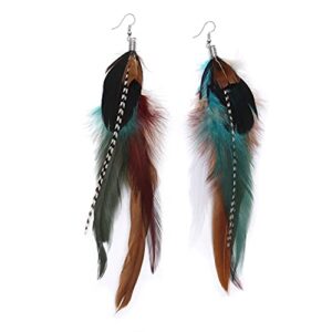 custz handmade natural feather dangle earrings vintage bohemian multicolor pheasant feathers earrings for womens (js000058) (color d)