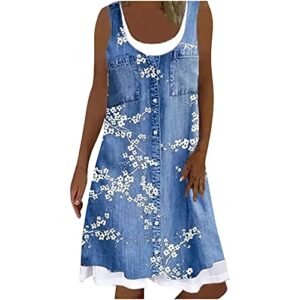 womens summer dress sleeveless floral loose denim printed tank dress for women juniors casual flowy loose sundress