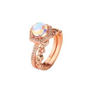 haomo 2pcs womens 18k rose gold ring shiny moonstone full diamond rings cubic zirconia promise double ring colorful topaz solitaire ring eternity engagement wedding band ring set for women hm013 (6)