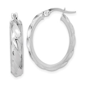 fjc finejewelers 14 kt white gold hoops polished and twisted oval hoop earrings 25 mm x 19 mm