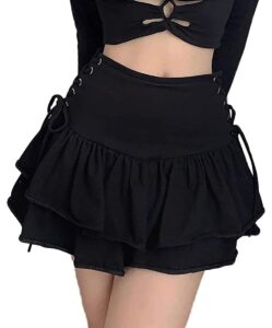 fiddy898 women’s high waisted goth skirt black mini skirts with chain short a-line pleated school tennis skirt dress-cb l