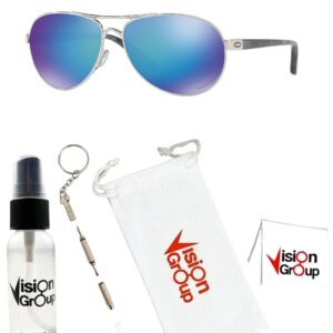 Oakley OO4079 Feedback Sunglasses+ Vision Group Accessories Bundle for unisex-adult(Polished Chrome/Prizm Sapphr Iridium Polarized (407933)