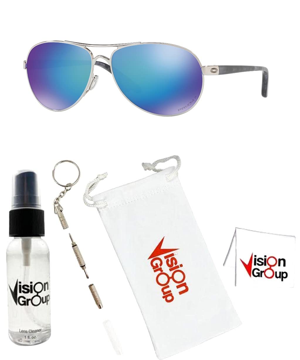 Oakley OO4079 Feedback Sunglasses+ Vision Group Accessories Bundle for unisex-adult(Polished Chrome/Prizm Sapphr Iridium Polarized (407933)