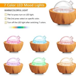 280ml Glass Essential Oil Diffuser Wood Grain Base Air Aroma Diffuser for Aromatherapy Cool Mist Humidifier with Safe Auto Shut-Off and 2 Mist Modes & 7 Color LED Night Lights for Home Office Room