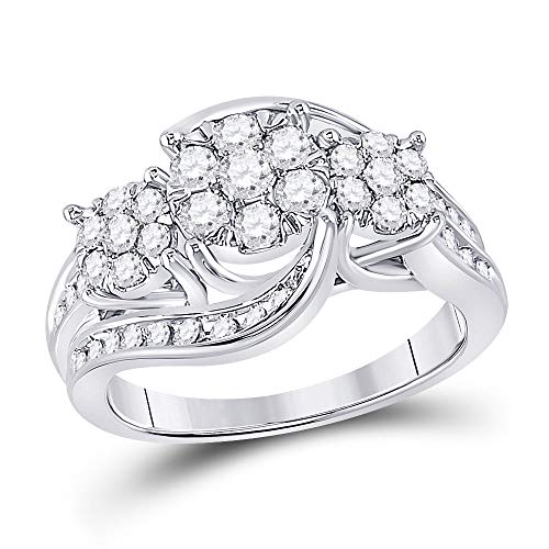 Dazzlingrock Collection 10kt White Gold Round Diamond Cluster Bridal Wedding Engagement Ring 1 Cttw