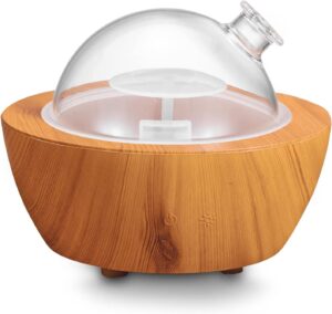 280ml glass essential oil diffuser wood grain base air aroma diffuser for aromatherapy cool mist humidifier with safe auto shut-off and 2 mist modes & 7 color led night lights for home office room