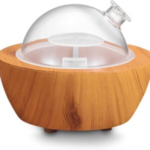 280ml Glass Essential Oil Diffuser Wood Grain Base Air Aroma Diffuser for Aromatherapy Cool Mist Humidifier with Safe Auto Shut-Off and 2 Mist Modes & 7 Color LED Night Lights for Home Office Room