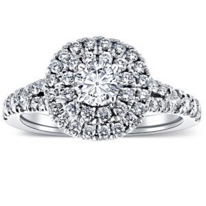 pompeii3 10k white gold 1 ct t.w. round-cut diamond cushion double halo engagement ring split band high women's polished band