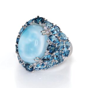 stauer - women's atlantis larimar & blue topaz ring, 16 carats total weight, 28 blue topaz stones (10)